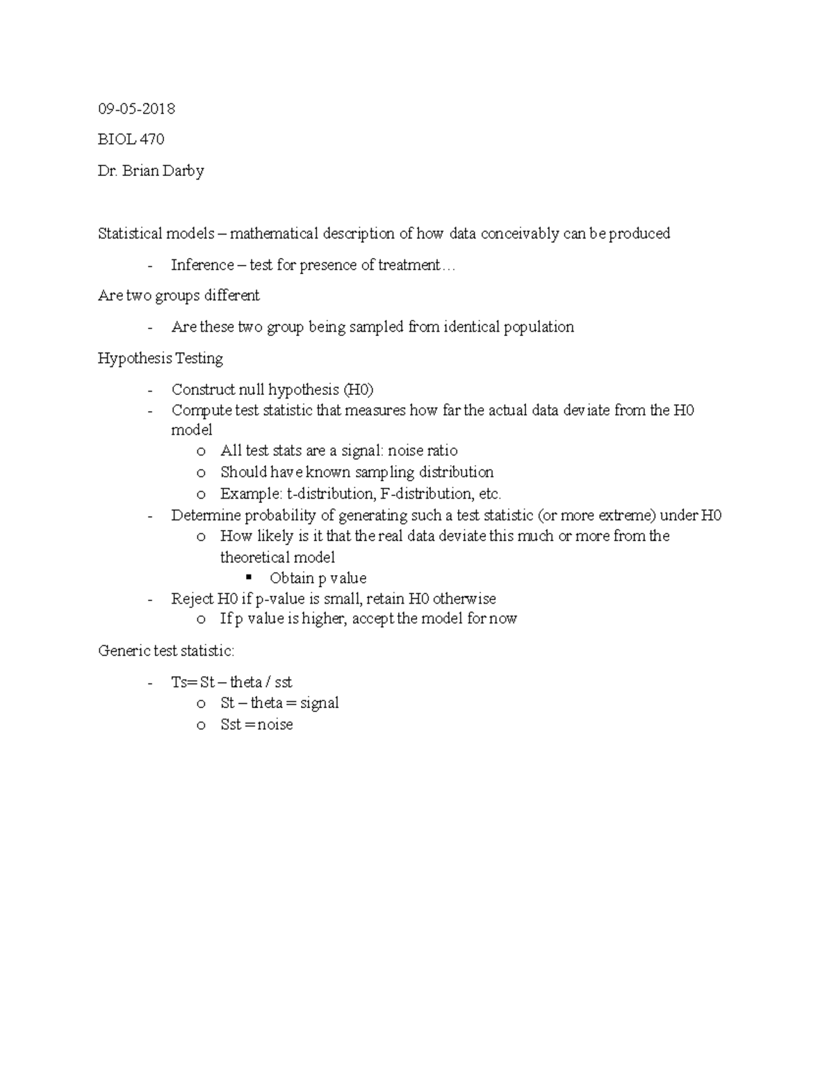 09-05-2018 Notes - Dr. Brian Darby - 09-05-2018 BIOL 470 Dr. Brian ...
