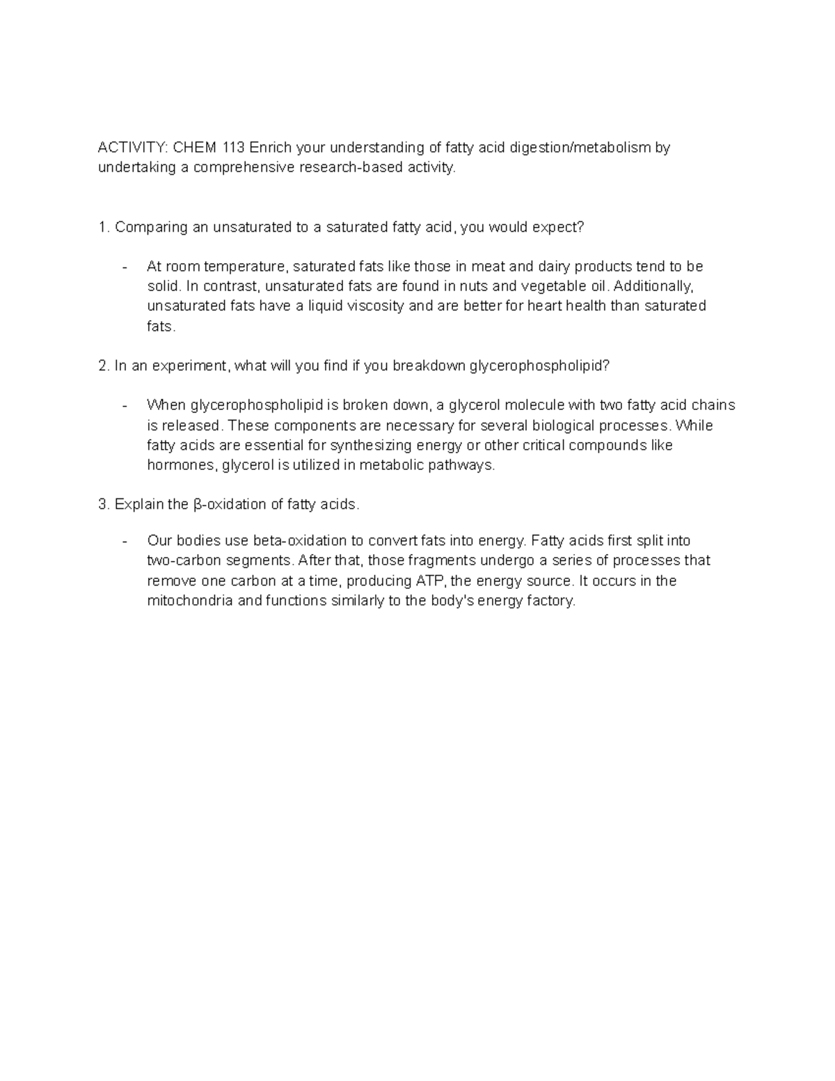 Biochem lab - activity lab chem - ACTIVITY: CHEM 113 Enrich your ...