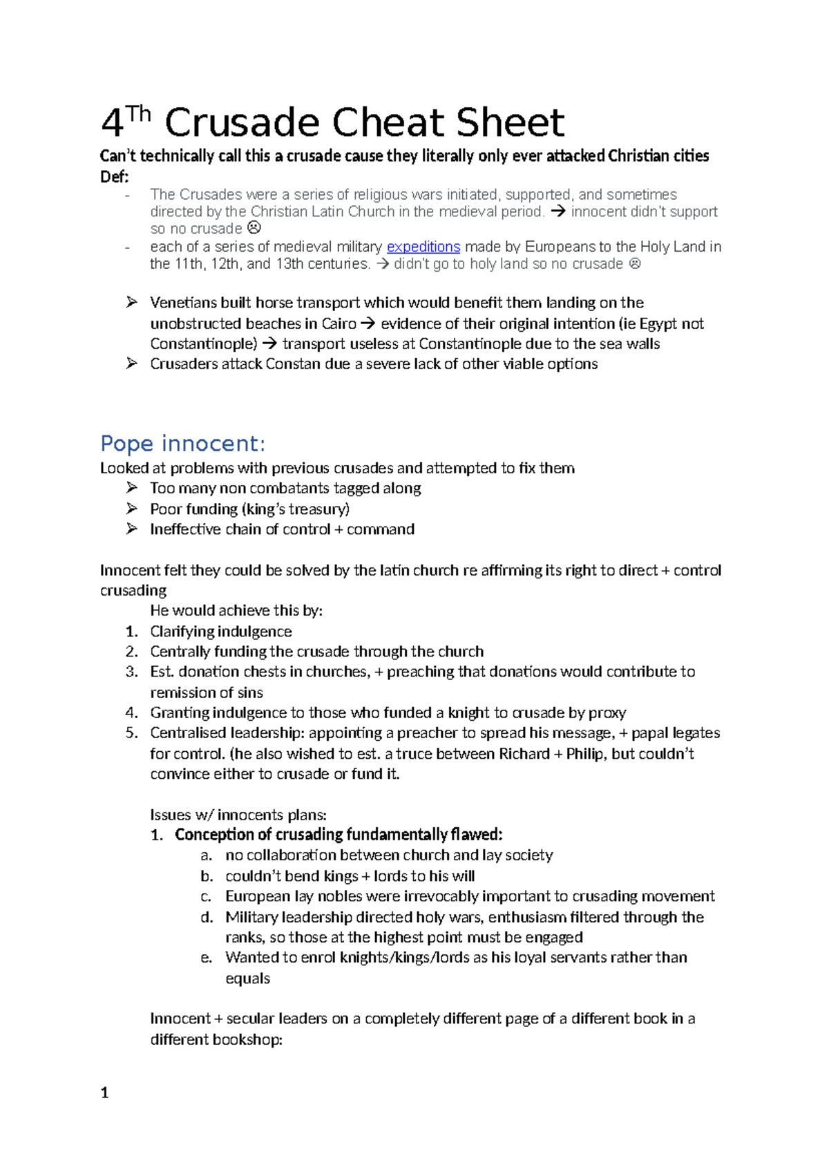 4Th Crusade Cheat Sheet - 4 Th Crusade Cheat Sheet Can’t technically ...
