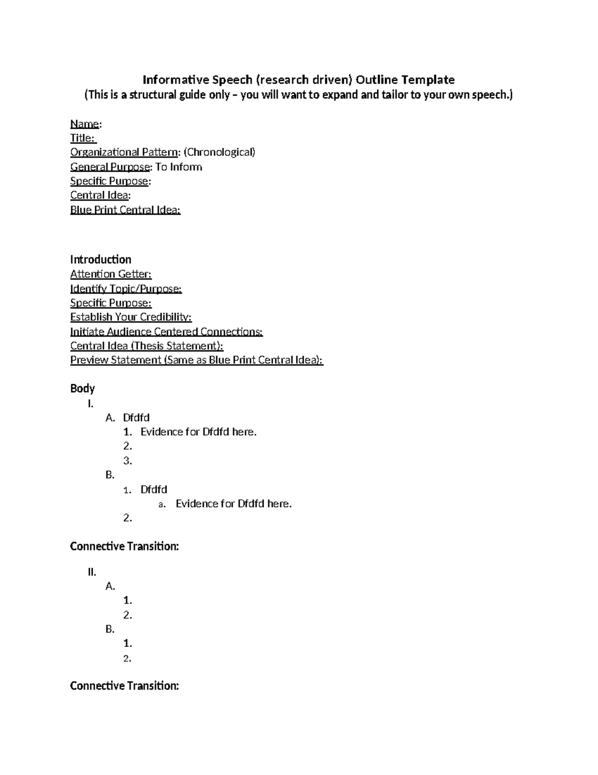 Informative Speech Research Driven Outline Template - Informative ...