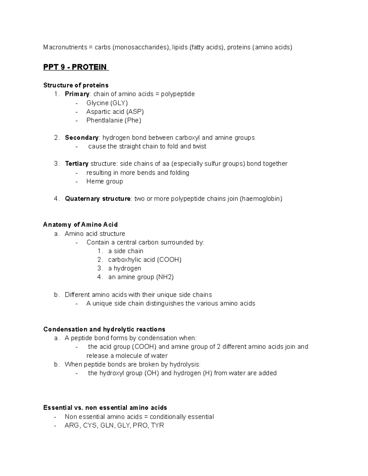 NUTR 2030 Notes- Protein - Macronutrients = carbs (monosaccharides ...