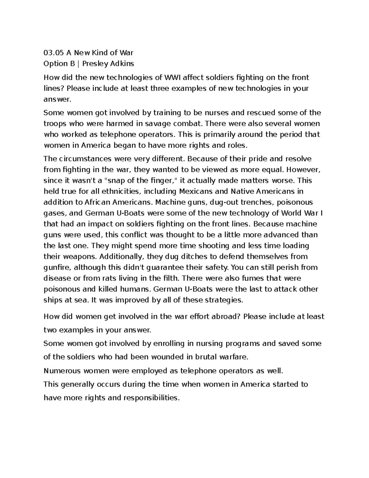 03.05 A New Kind of War - 03 A New Kind of War Option B | Presley ...