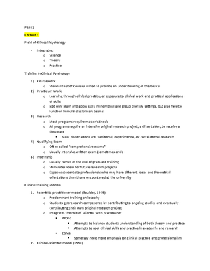 Ps381 clinical psych notes - Google Docs - Week 1 Jan 8 lec 1; intro to ...