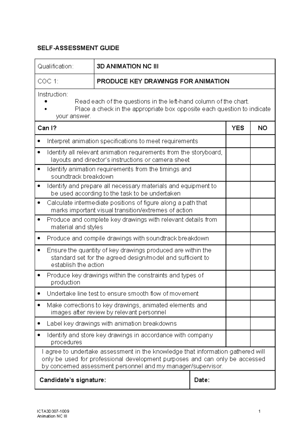 2. Self - Assessment Guide - Qualification: 3D ANIMATION NC III COC 1 ...