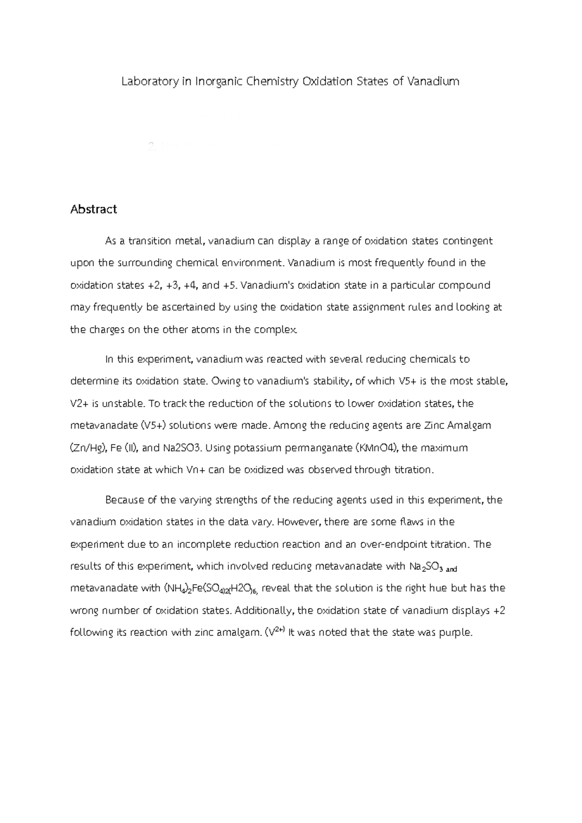 Vanaddium - Laboratory in Inorganic Chemistry Oxidation States of ...