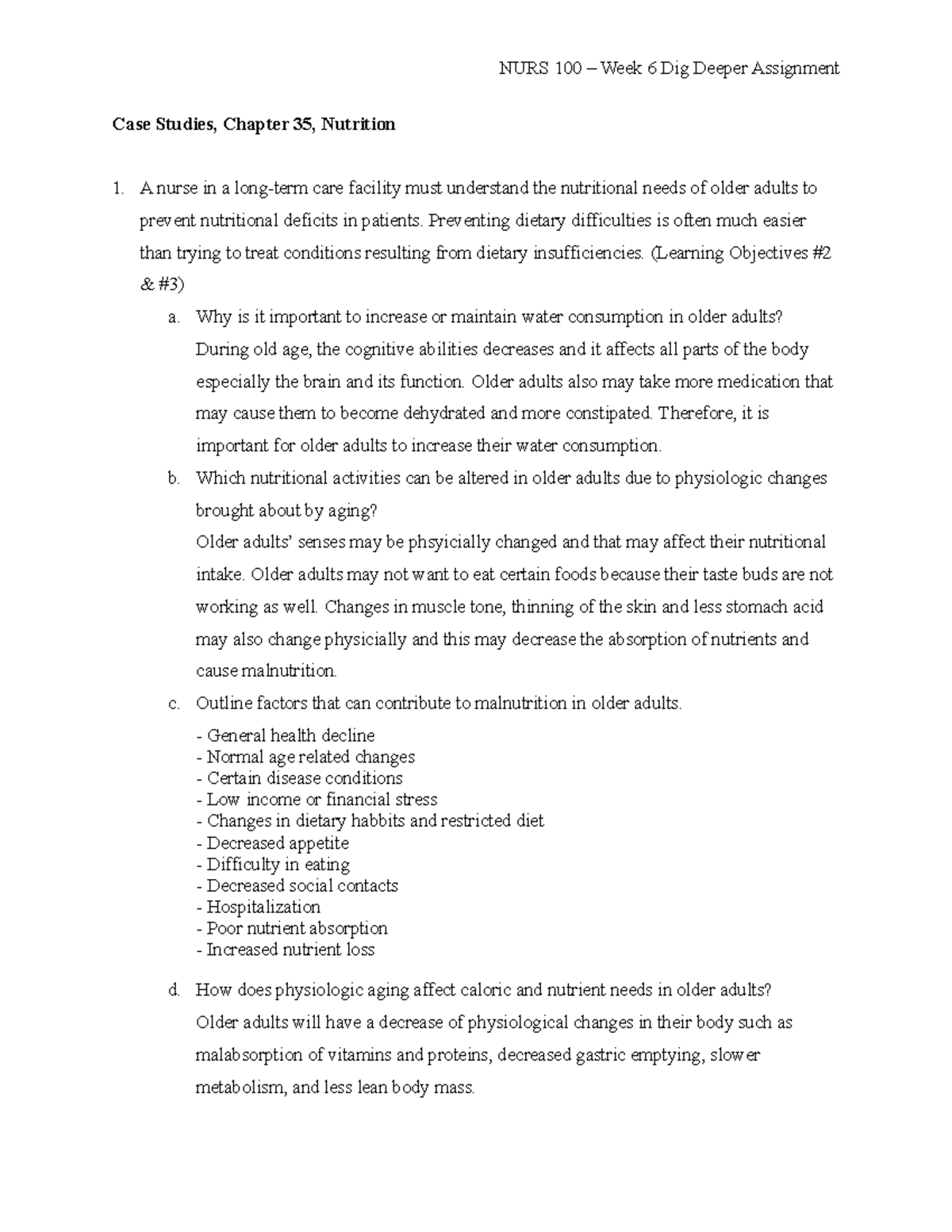 Week 6 DD Nutrition Week 6 Dig Deeper Assignment Fundamentals Of