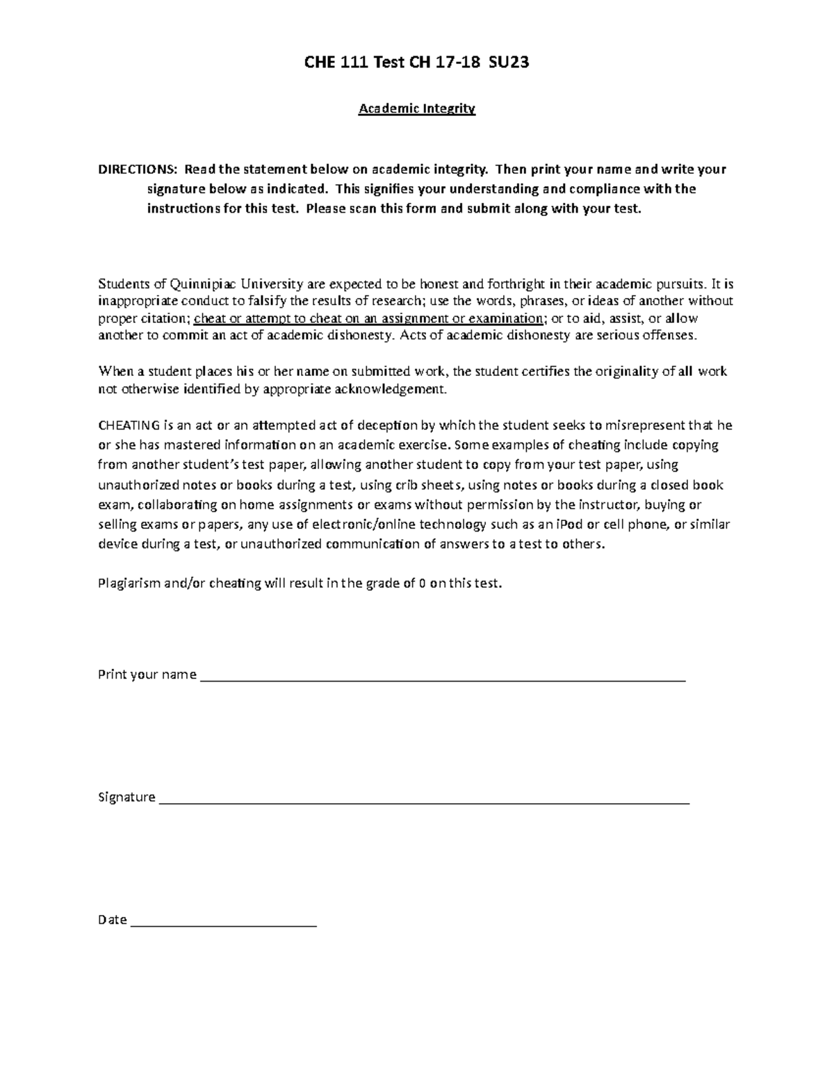 TEST Chaps 17-18 SU 2023 - Academic Integrity DIRECTIONS: Read the ...