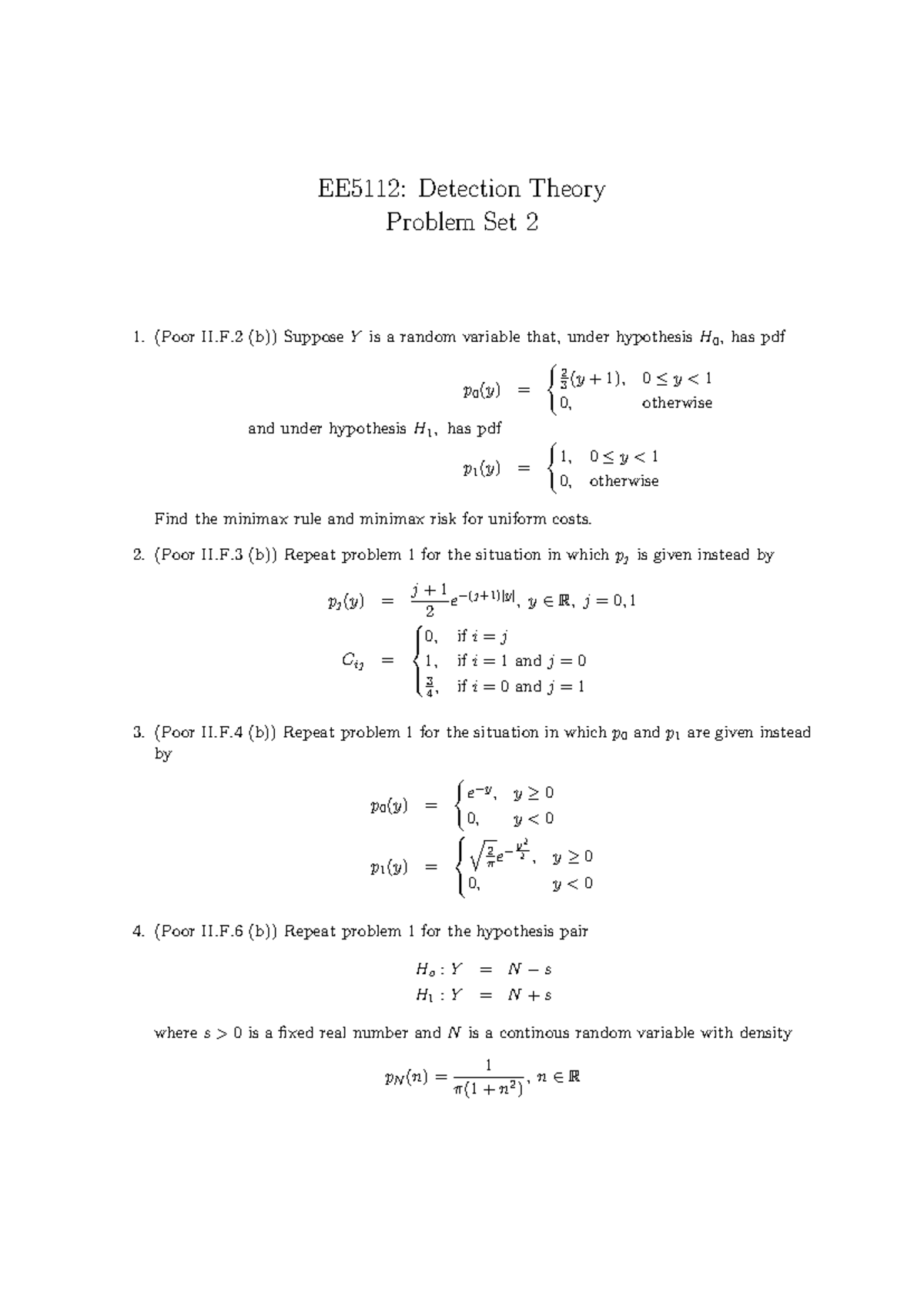 Problem set2 - PS2 - EE5112: Detection Theory Problem Set 2 (Poor II.F ...