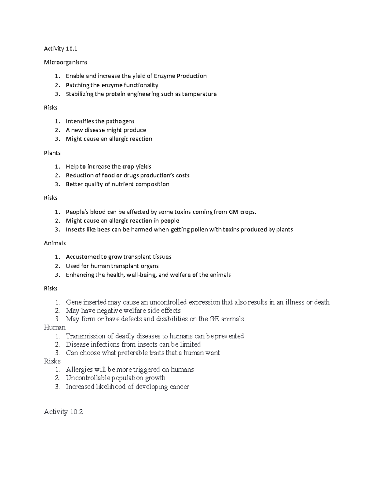 Activity 10 - Assignment - Activity 10. Microorganisms 1. Enable and ...