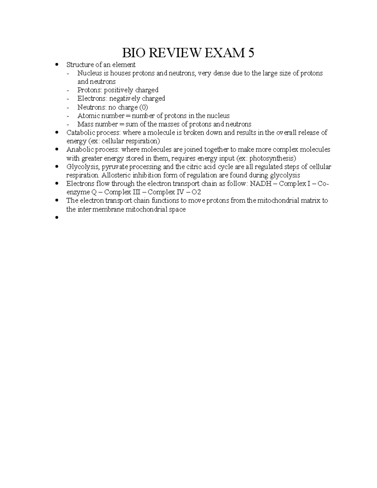 BIO Review EXAM 5 - BIO REVIEW EXAM 5 Structure of an element - Nucleus ...