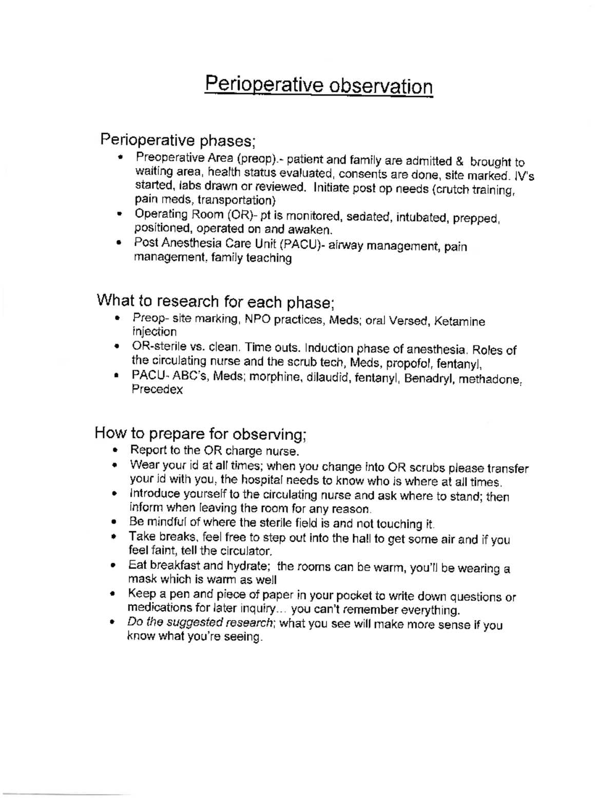 Periop observation sheet (1) - Perioperative observation Perioperative ...
