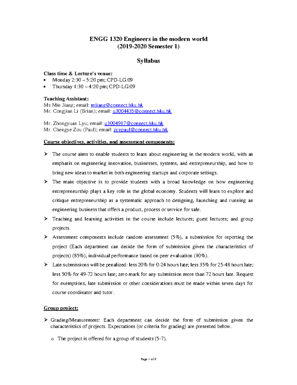 Syllabus 2019-2020 - 1 - useful - ENGG 1320 Engineers in the modern ...