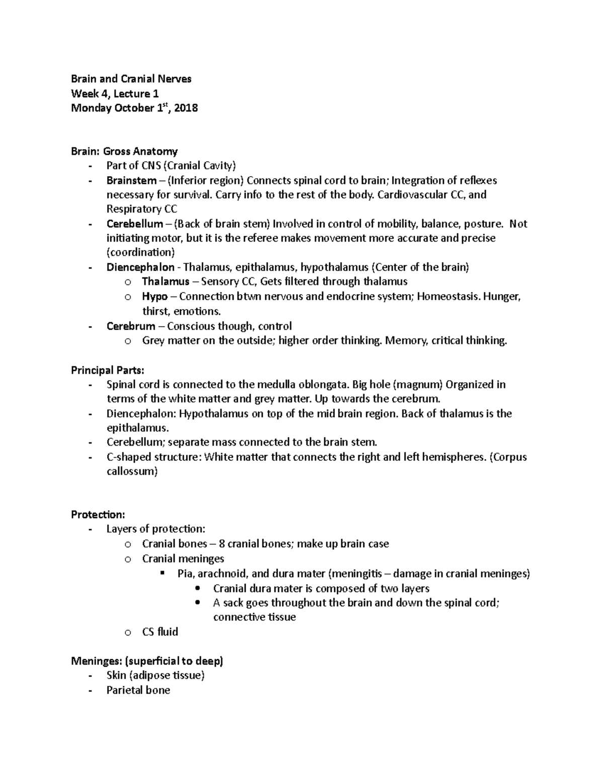 1Brain and Cranial Nerves - Brain and Cranial Nerves Week 4, Lecture 1 ...