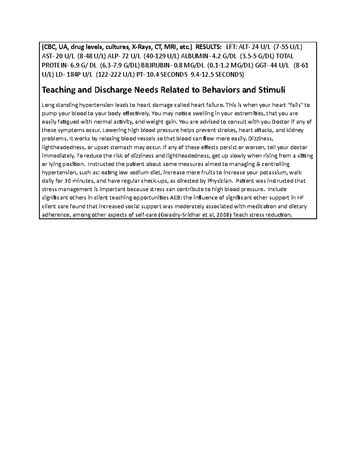 CBC - notes - (CBC, UA, drug levels, cultures, X-Rays, CT, MRI, etc ...