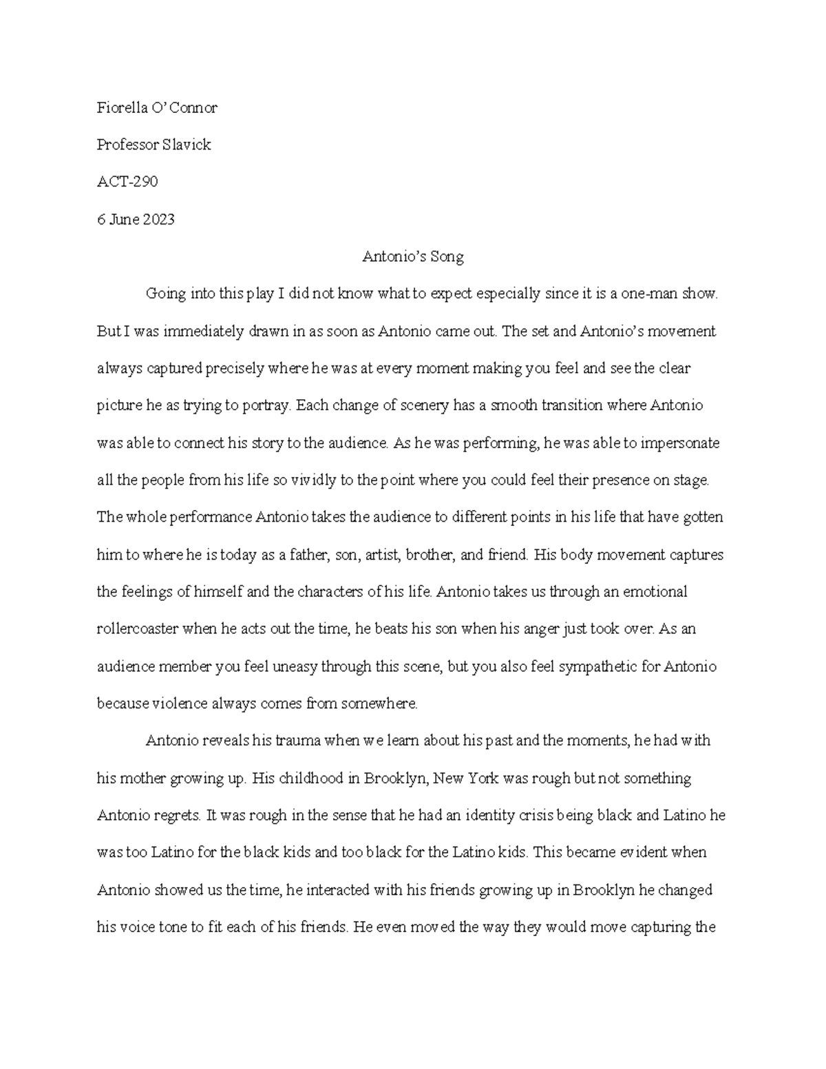 Antonio's song - An essay on the theatre production of Antonio's song a ...