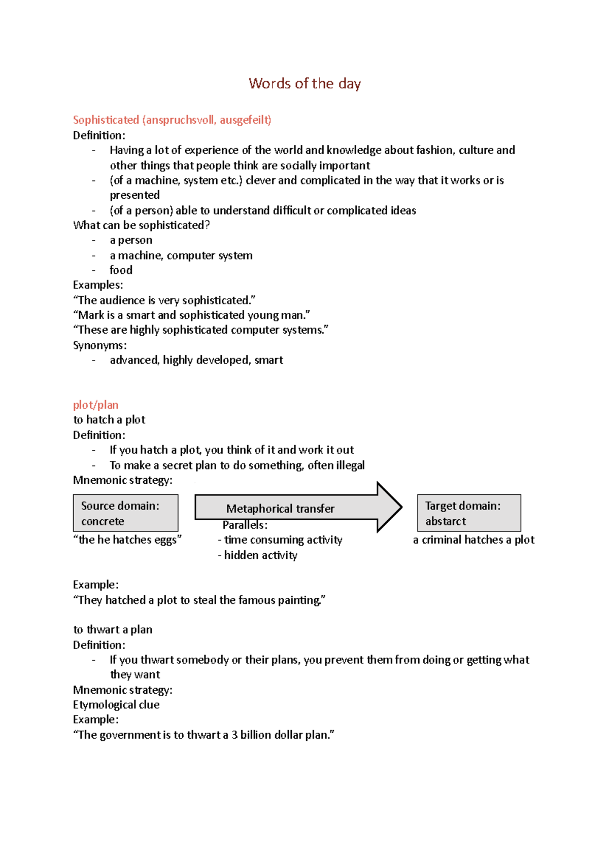 Words Of The Day Zusammenfassung Vocabulary In Context Words Of The