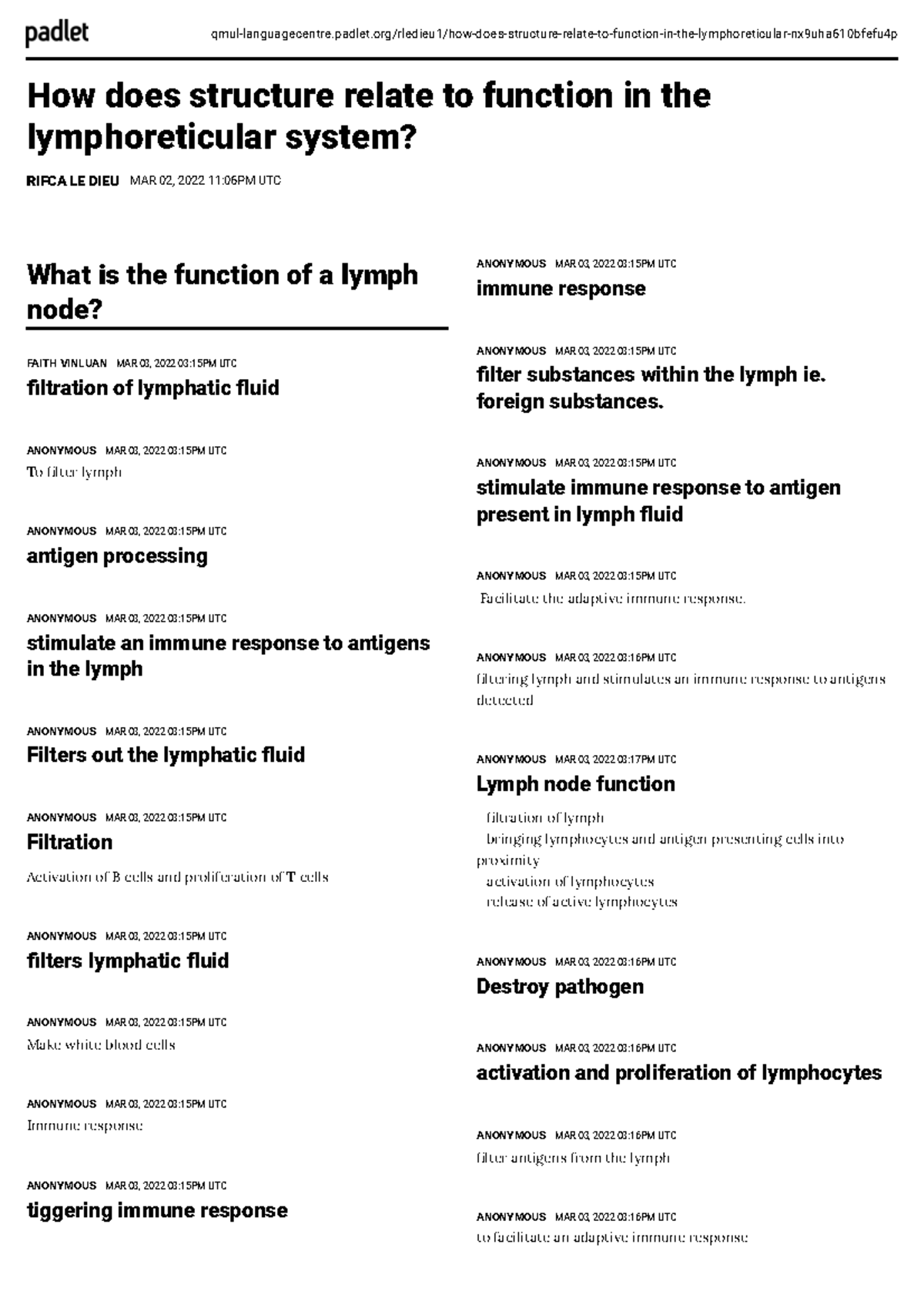 Padlet - structure vs function - - Studocu