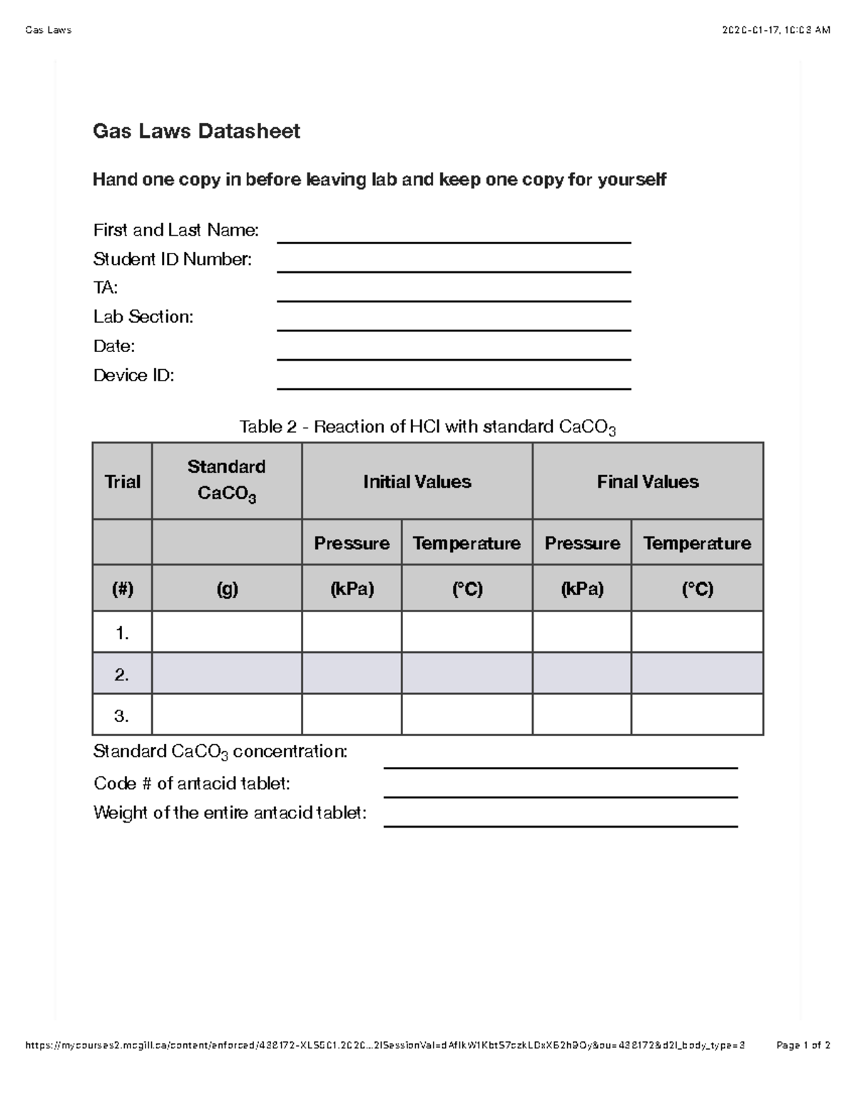 Gas Laws Datasheet - Gas Laws 2020-01-17, 10:03 AM - Studocu