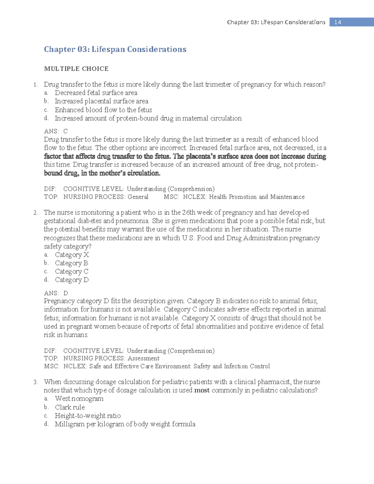 Chapter 3 practice - Chapter 03: Lifespan Considerations MULTIPLE ...