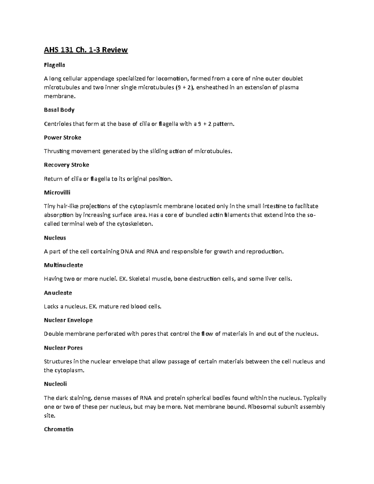 AHS 131 Chapter 1,2,3 - AHS 131 Ch. 1-3 Review Flagella A long cellular ...