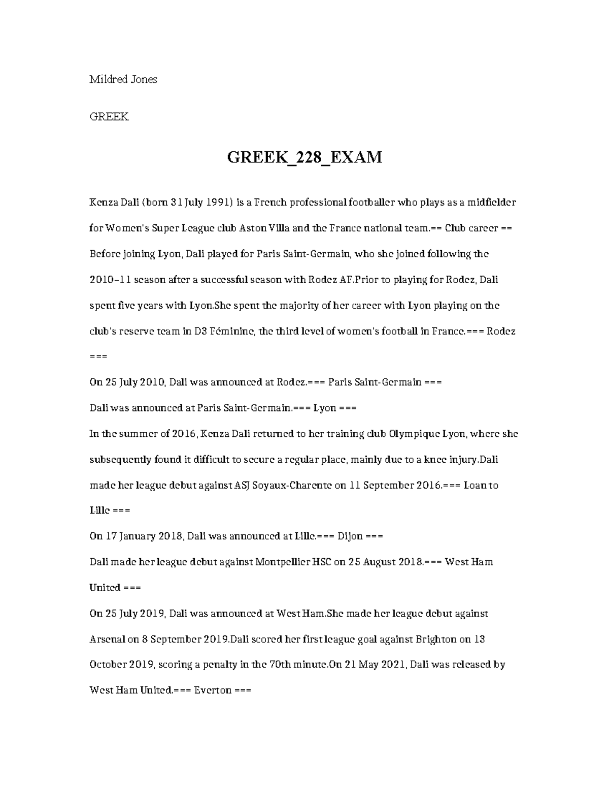 Greek 228 EXAM - n/a - Mildred Jones GREEK GREEK_228_EXAM Kenza Dali ...