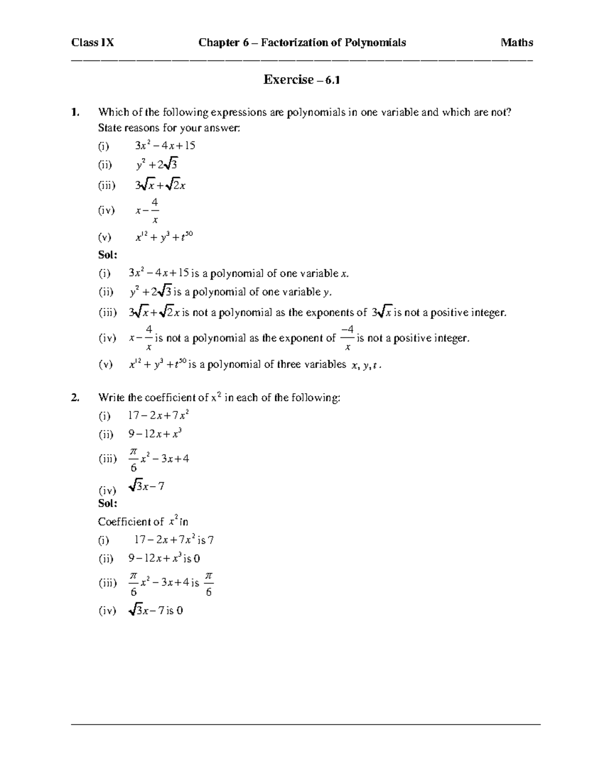 Chapter 6 Factorization of Polynomials - - Studocu