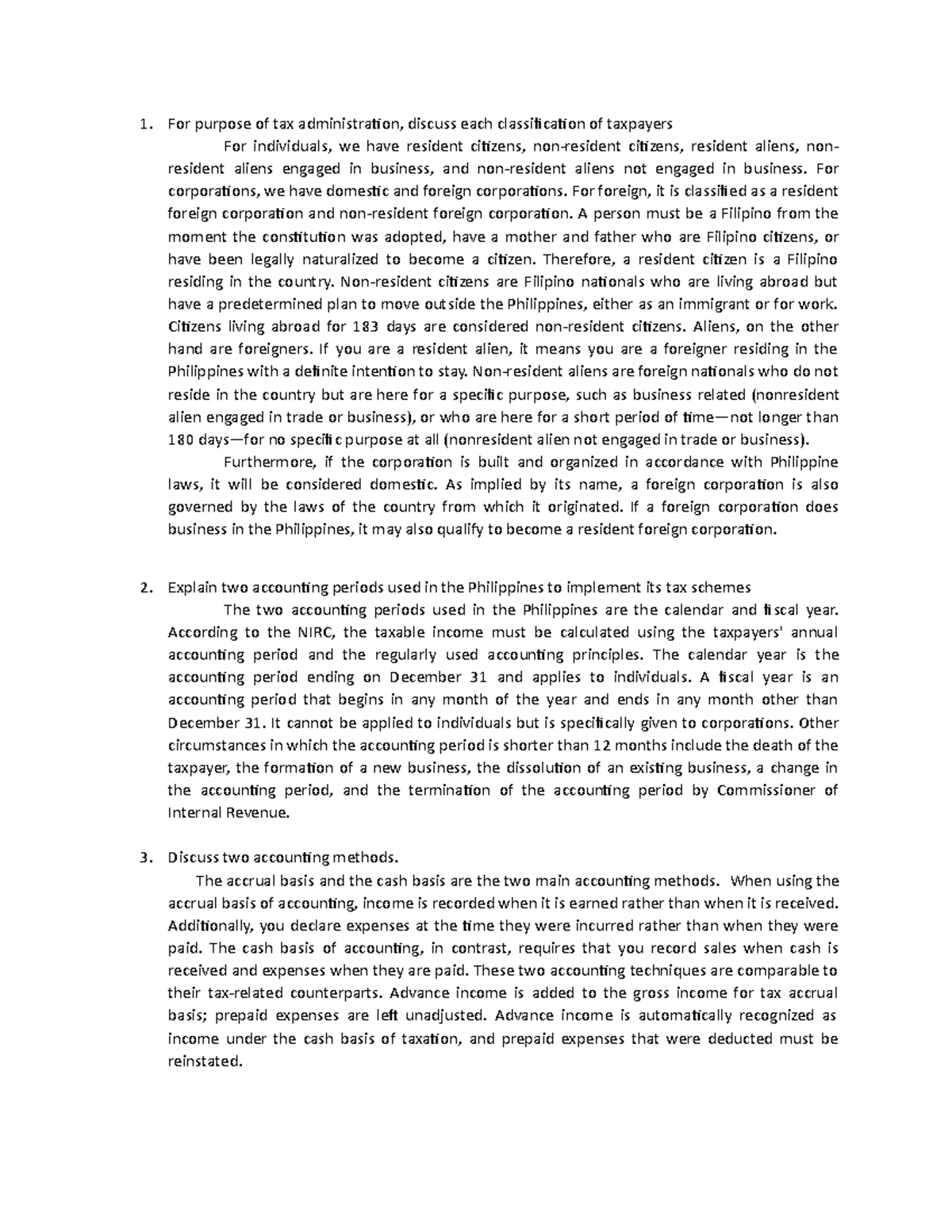 Classification OF Taxpayers - For purpose of tax administration ...