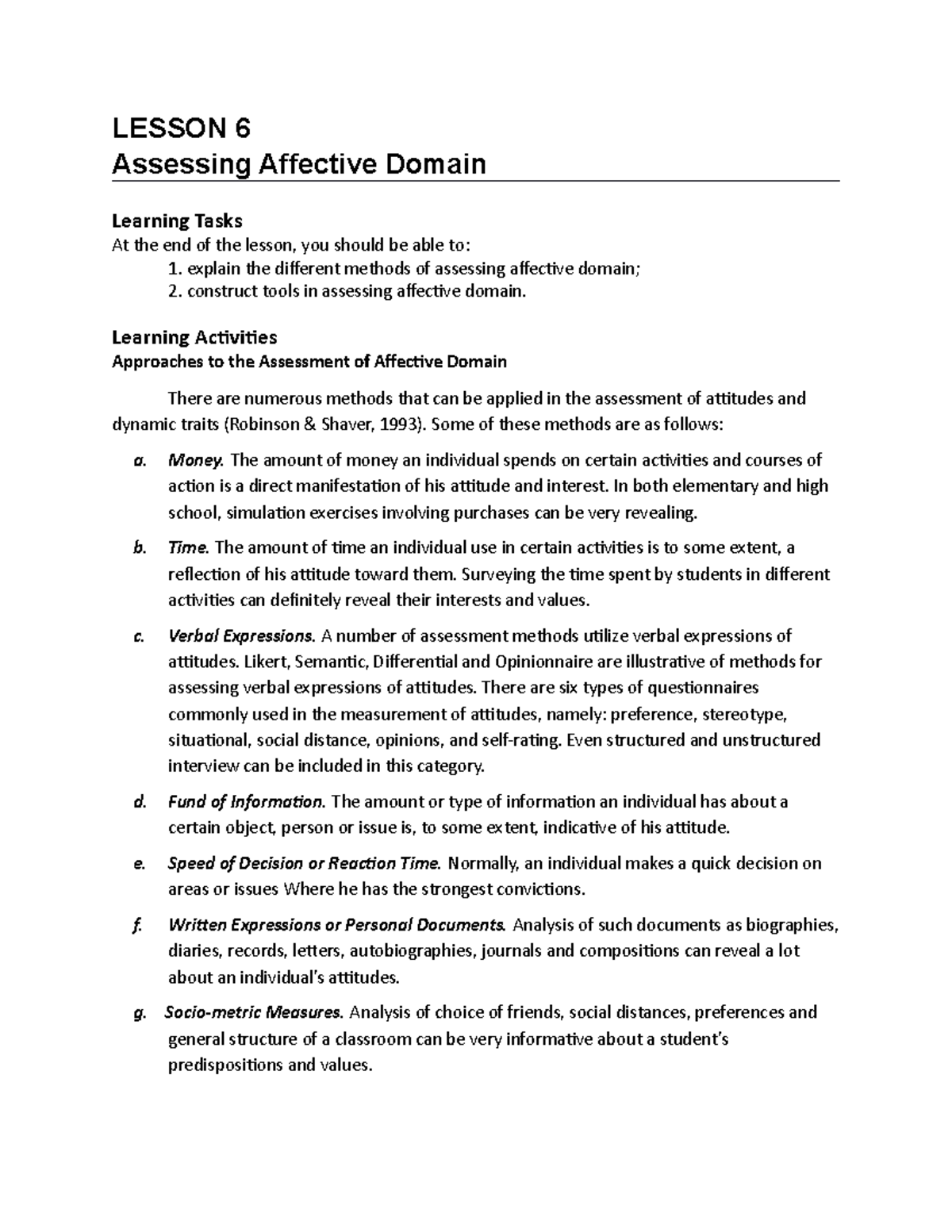 Assessment 2 module 6 2022 - LESSON 6 Assessing Affective Domain ...