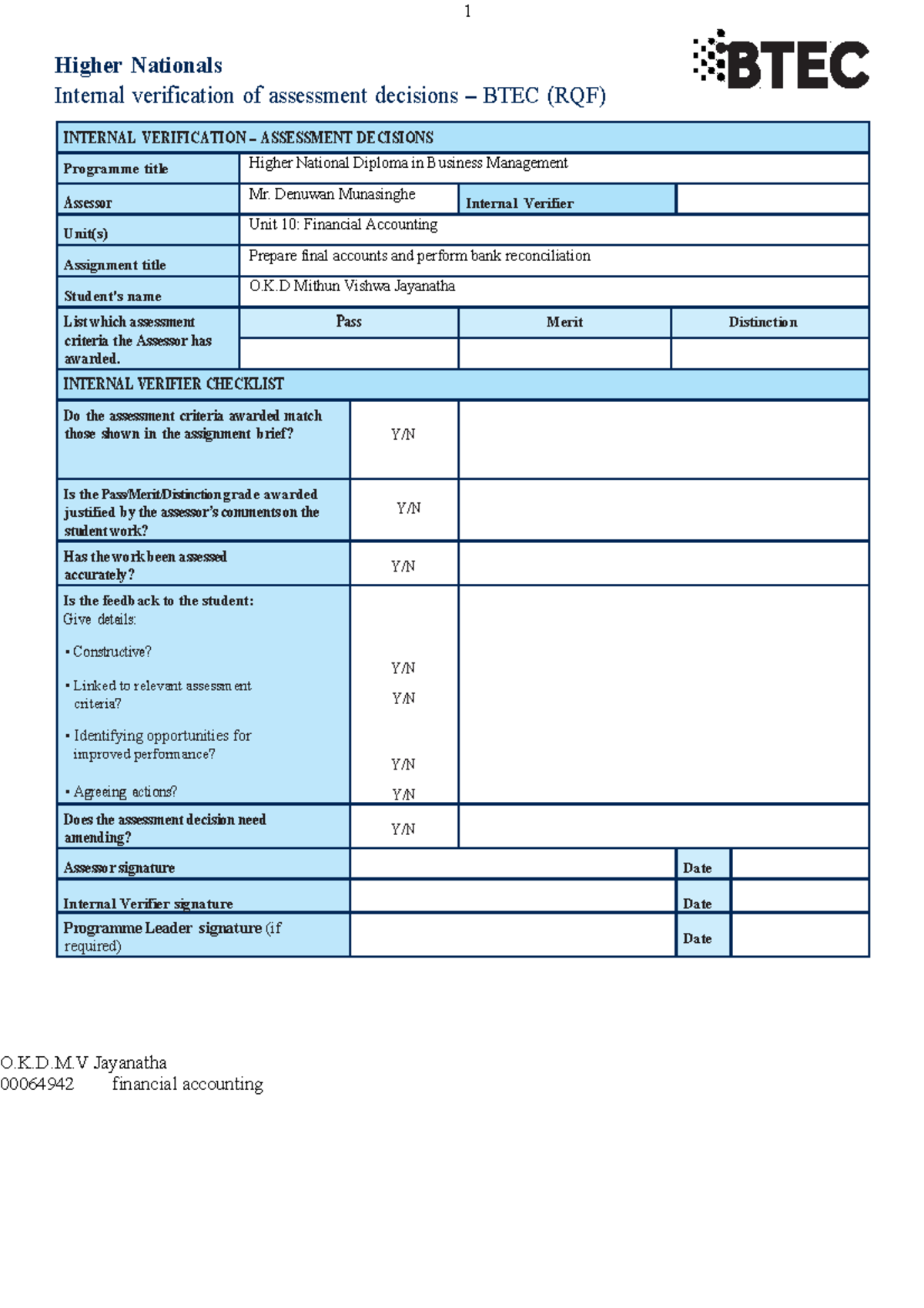FA Assignment - 2021 FEB - Higher Nationals Internal verification of assessment decisions – BTEC ...