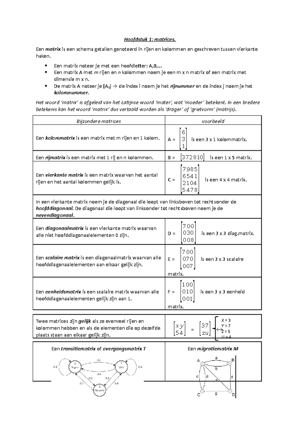 Wiskunde matrices - Hoofdstuk 1: matrices. Een matrix is een schema getallen genoteerd in rijen ...