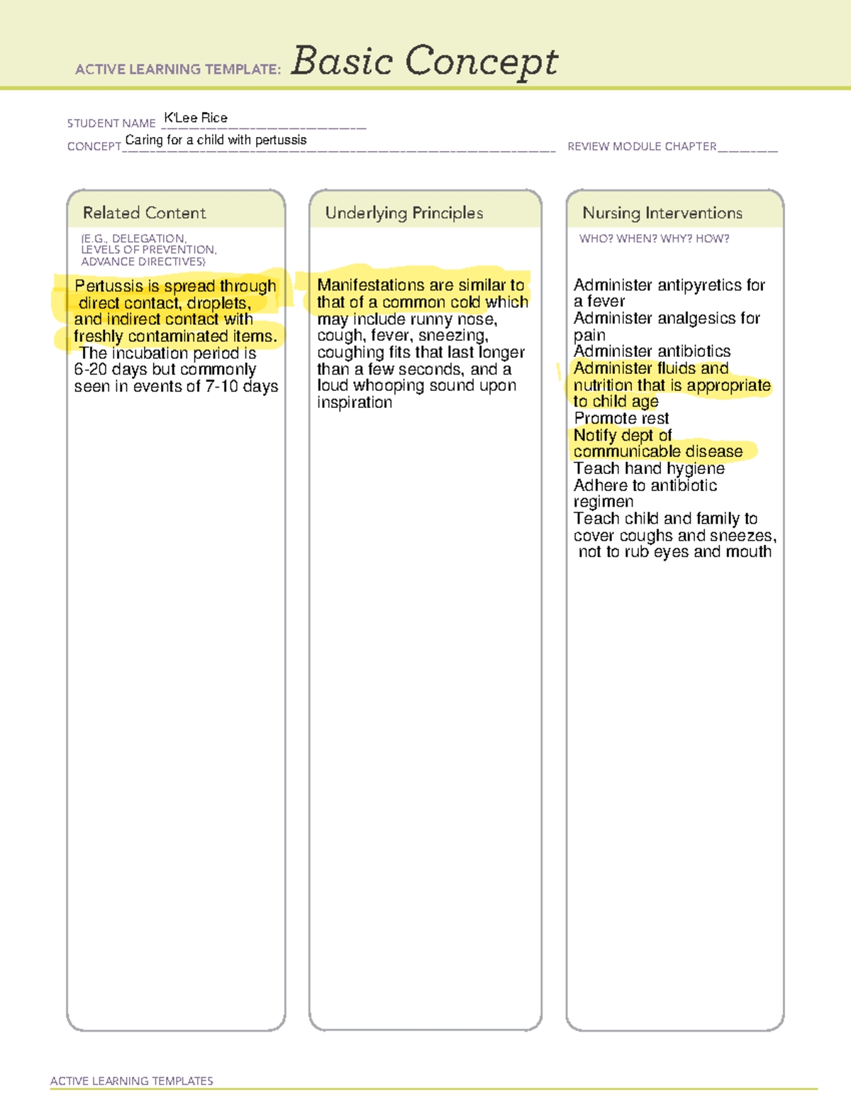Pediatric remediation - NUR 115 - ACTIVE LEARNING TEMPLATES Basic ...