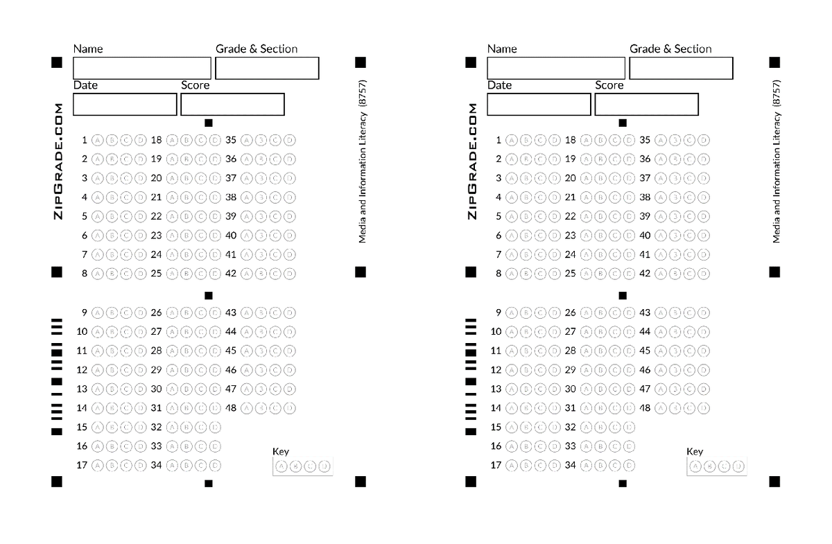 MIL Answer Sheets Q1 - asdasda - Name Grade Section Name Grade Section Date Score Date Score 1 A ...