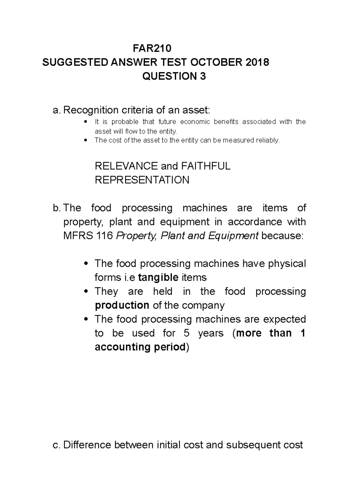 FAR 210 Answer TEST PPE MFRS 116 Oct 2018 FAR SUGGESTED ANSWER