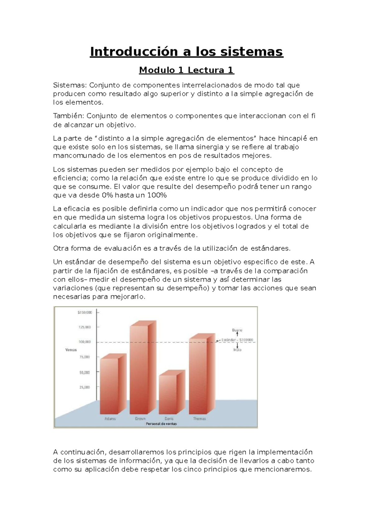 Modulo 1 y 2 de sistemas de la informacion - Introducción a los sistemas Modulo 1 Lectura 1 ...