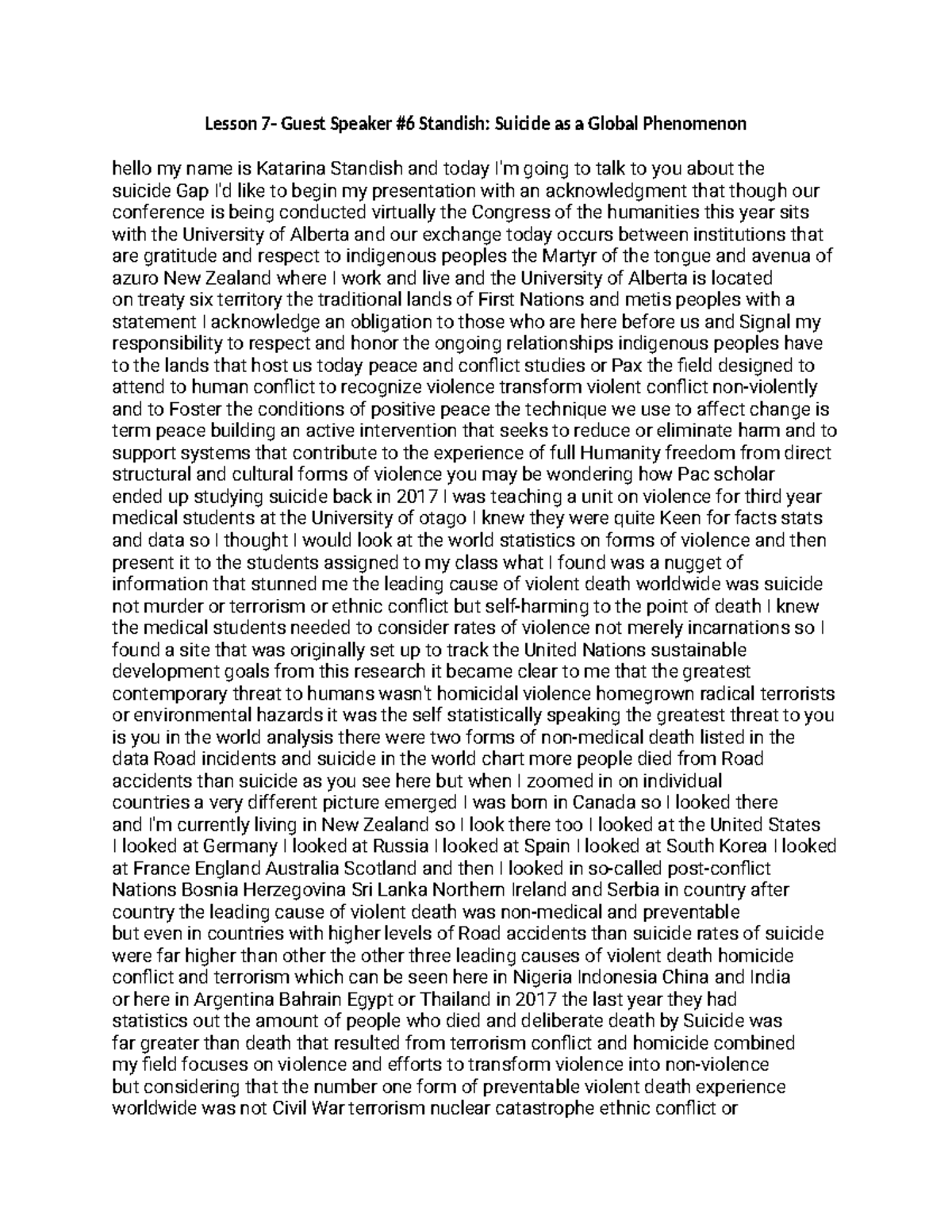 Guest Speaker- Final Transcripts - Lesson 7- Guest Speaker #6 Standish ...