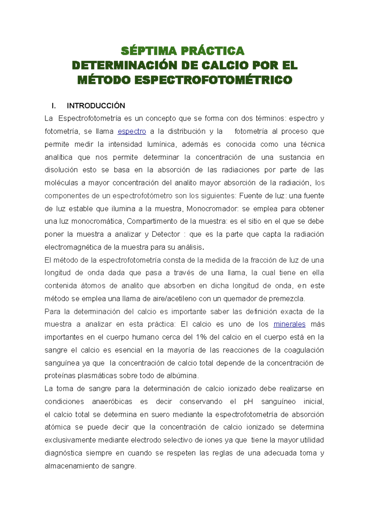 SEM.07 Bioquímica - SÉPTIMA PRÁCTICA DETERMINACIÓN DE CALCIO POR EL MÉTODO ESPECTROFOTOMÉTRICO I ...