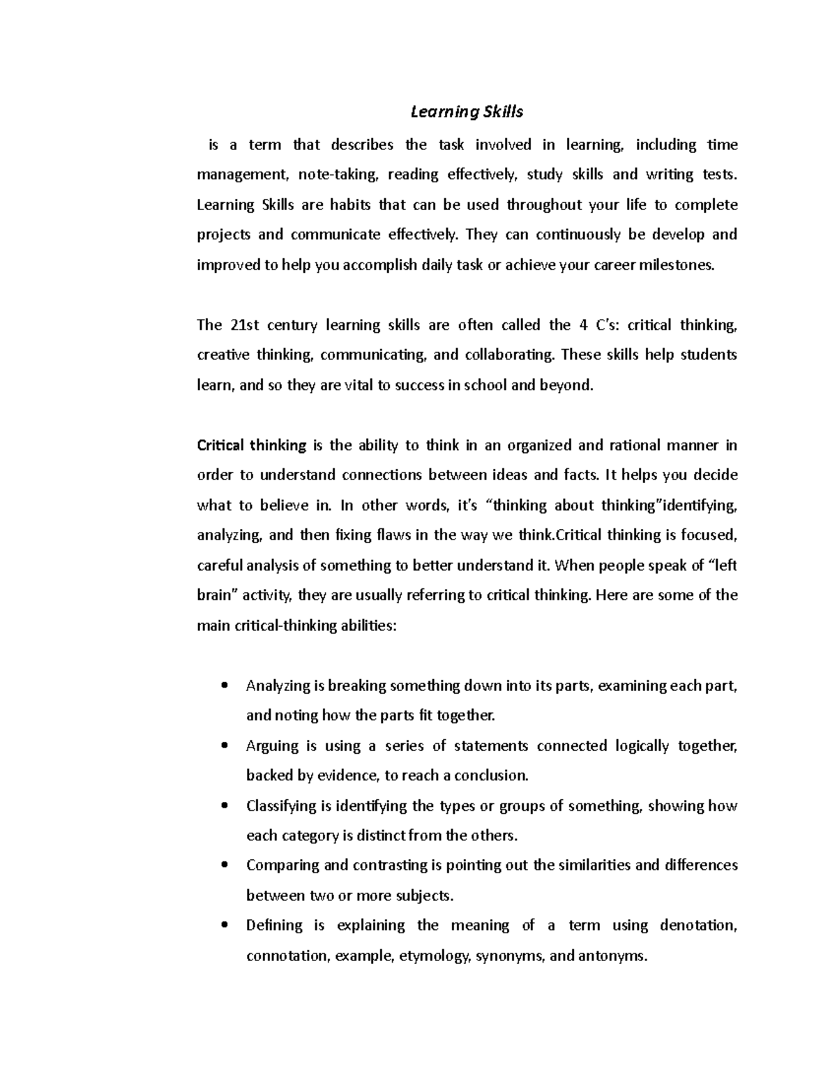 Learning Skills Assessment in learning - Learning Skills is a term that ...