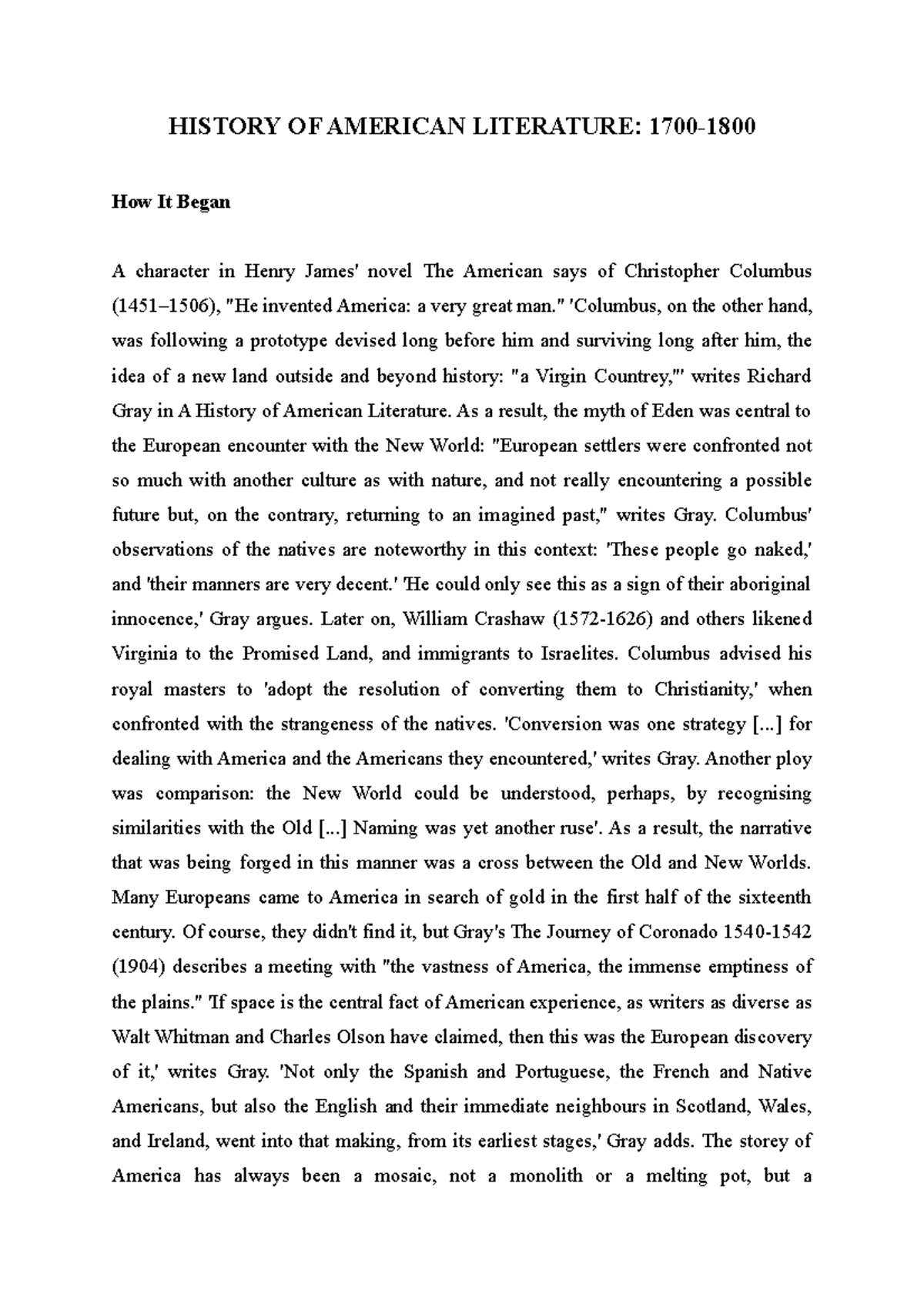 History OF American Literature- 1700-1800 - HISTORY OF AMERICAN ...