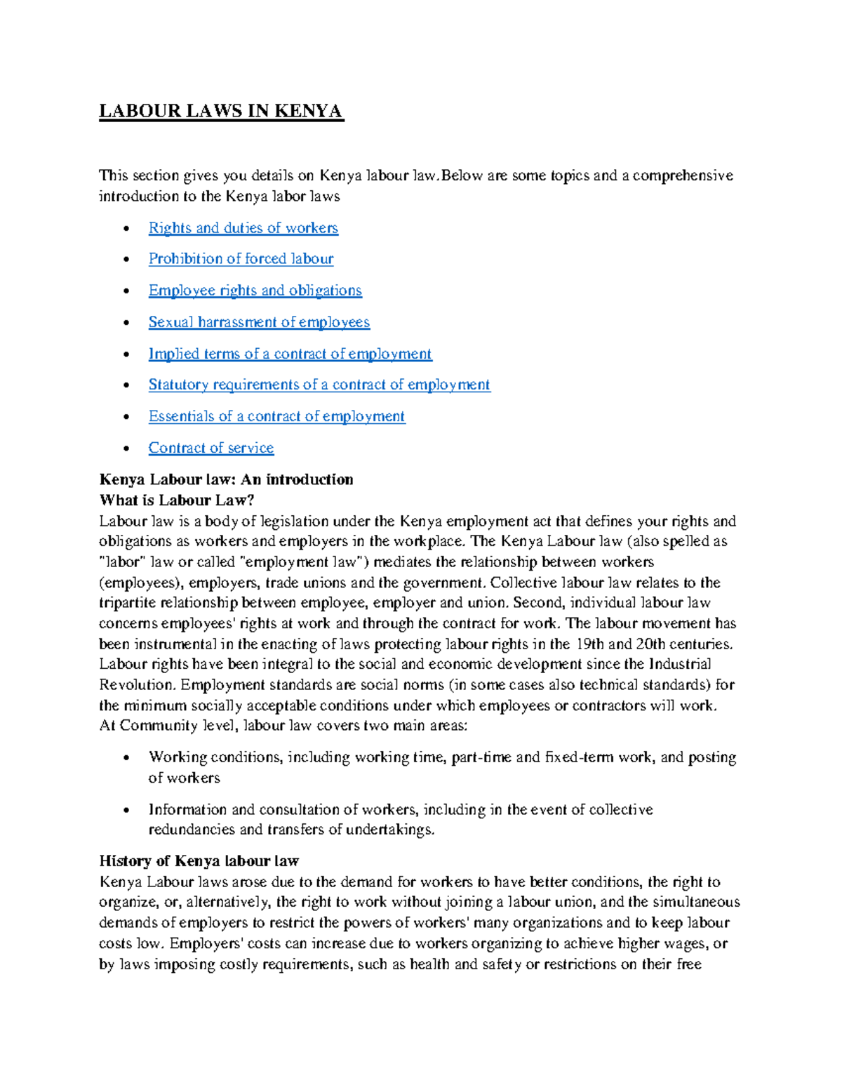 Labour Laws In Kenya - general employment law notes - LABOUR LAWS IN ...