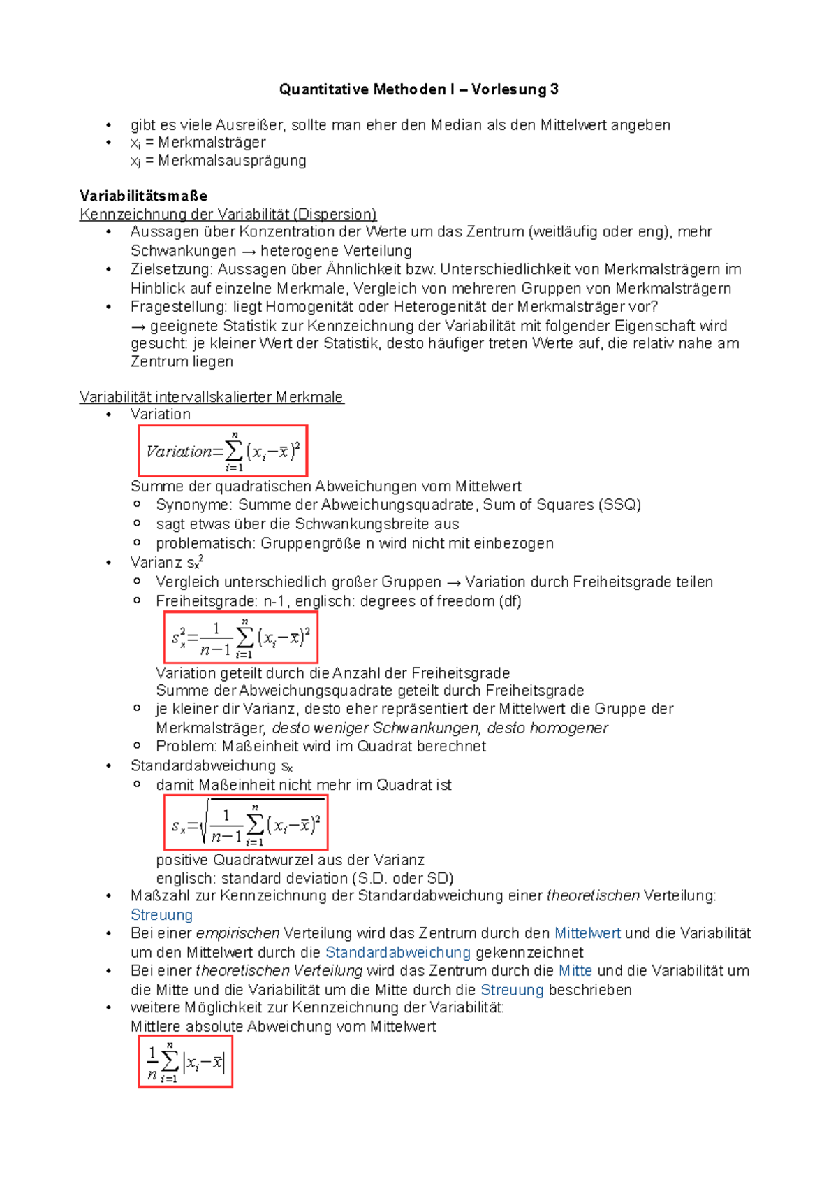 Quantitative Methoden I – Vorlesung 3 - Unterschiedlichkeit von im ...