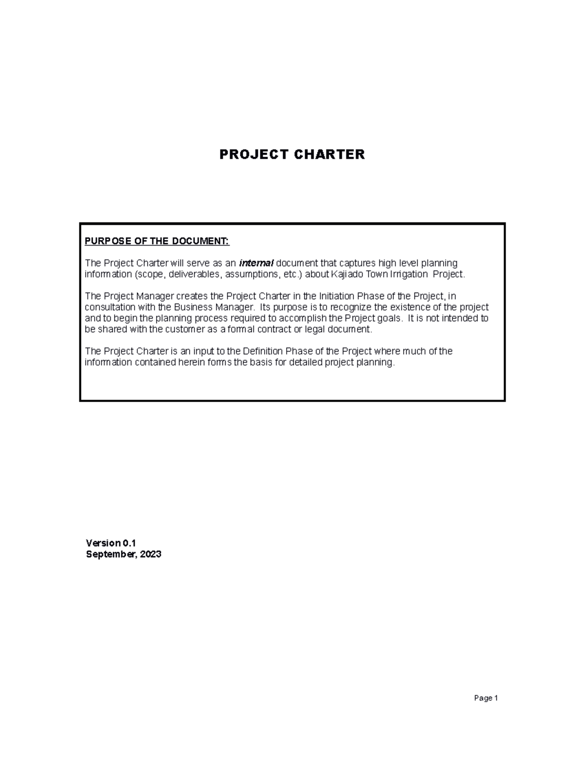 Project Charter Assignment - PROJECT CHARTER PURPOSE OF THE DOCUMENT ...
