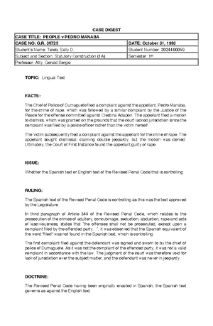 Statcon Chapter 9 Case Doctrines - STATCON CHAPTER 9 Cases Doctrines: 1. Co vs. Court of Appeals ...