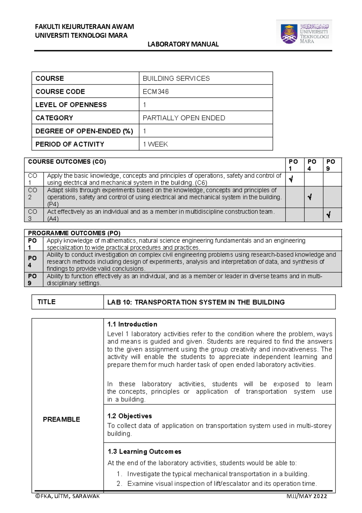 LAB 10 Level 1 BS Lab Transportation System in The Building ...