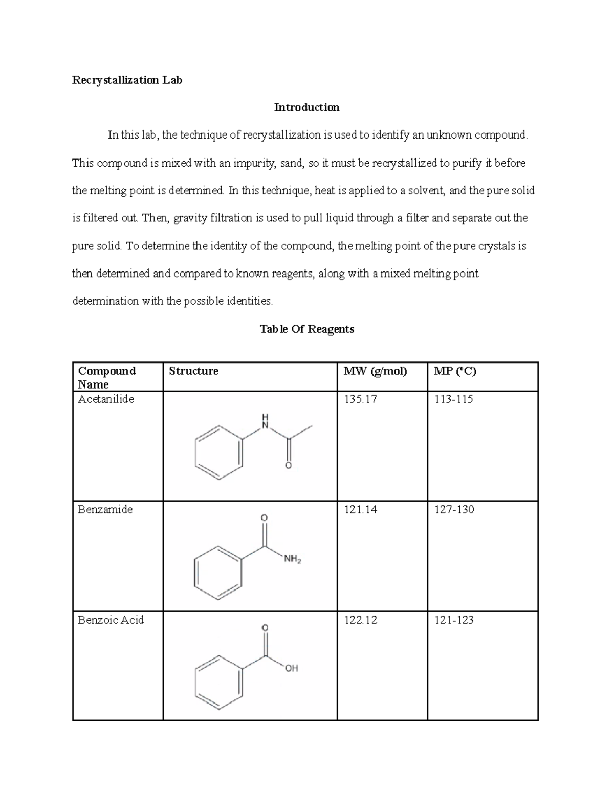 Lab1- Recrysallization - Recrystallization Lab Introduction In this lab ...