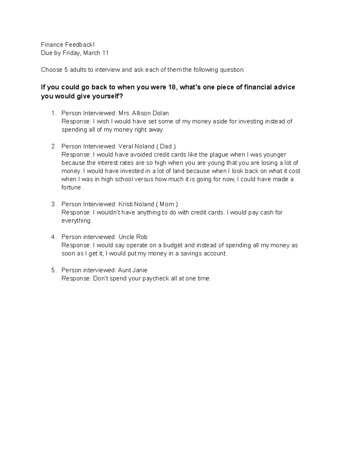 Savannah Noland - Finance Feedback - Finance Feedback! Due by Friday ...