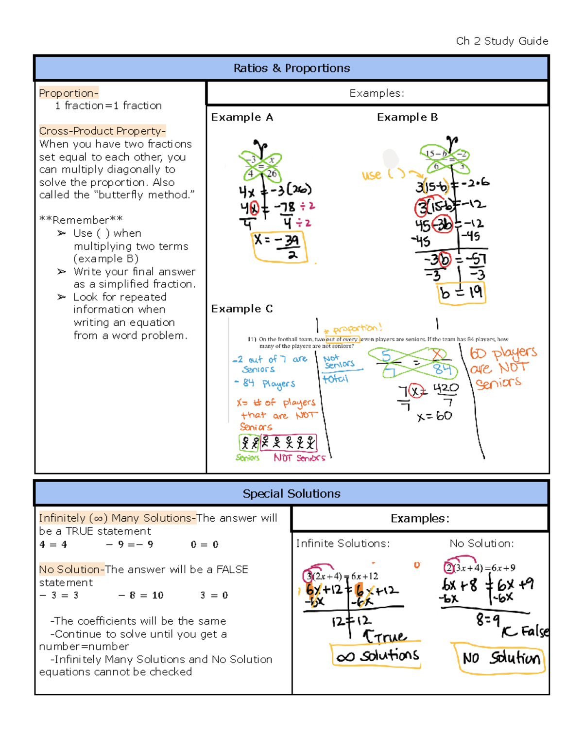 Ch 2 Study Guide (23-24) - Ratios & Proportions Proportion- 1 fraction ...