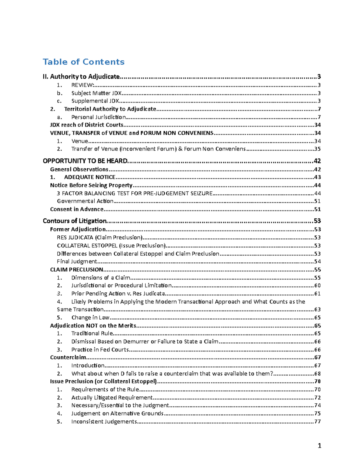Civ Pro Outline Spring 2017 - Table of Contents II. Authority to - Studocu