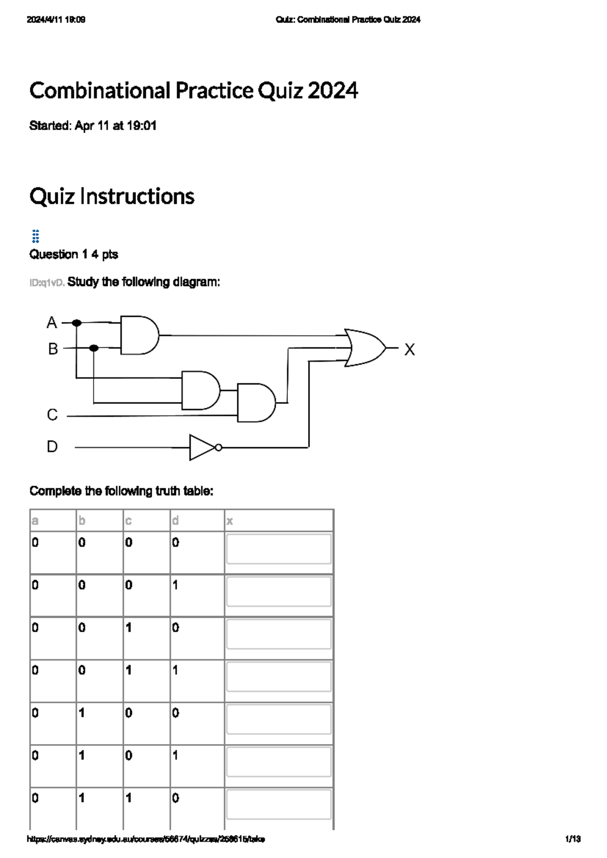 Quiz Combinational Practice Quiz 2024 - ELEC2602 - Studocu