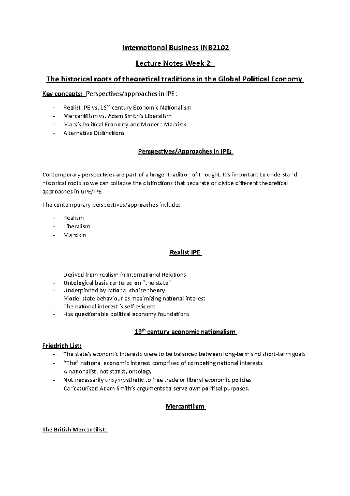 INB2102 International Business lecture notes week 2: The historical ... INB2102 International Business lecture notes week 2: The historical ...