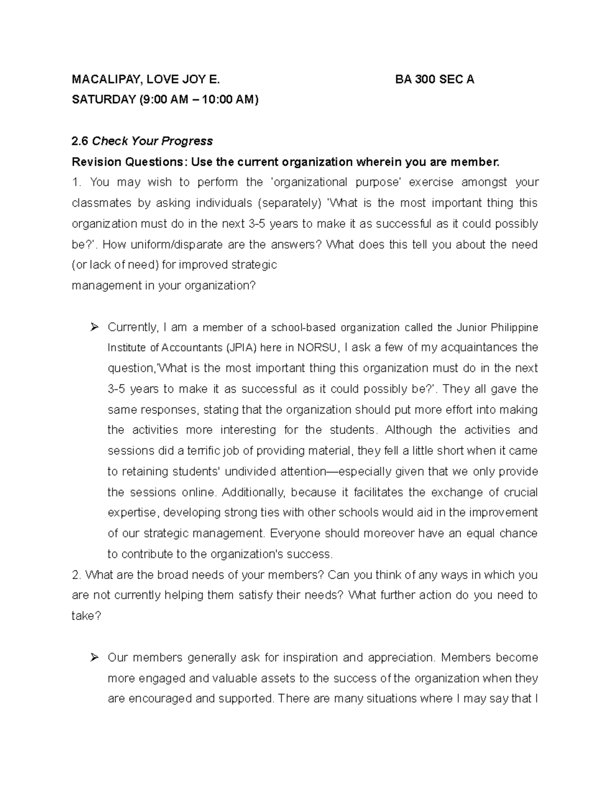 Macalipay, Love Joy E. Unit 2 Strategic Intent BA 300 Section A ...